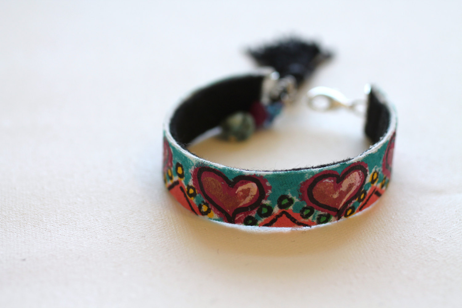 Friendship Bracelet, Hand Painted, Stack Bracelets, Upcycled, Tassel ...