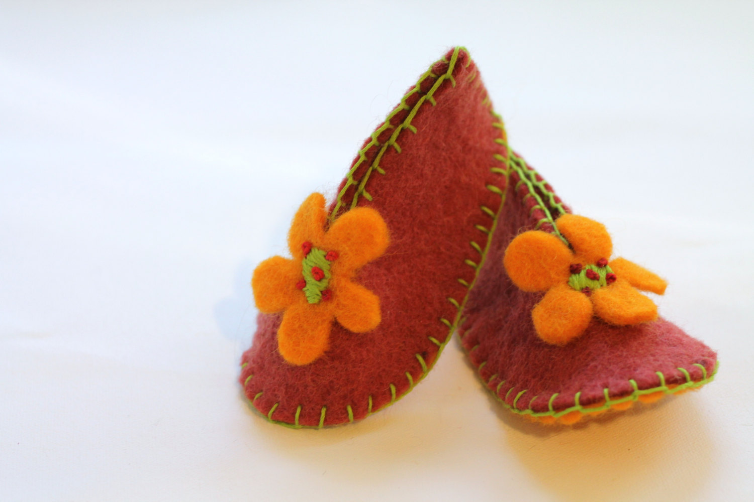 Wool Felt Baby Booties, Flower Booties With Matching Beanie, Hand Sewn ...