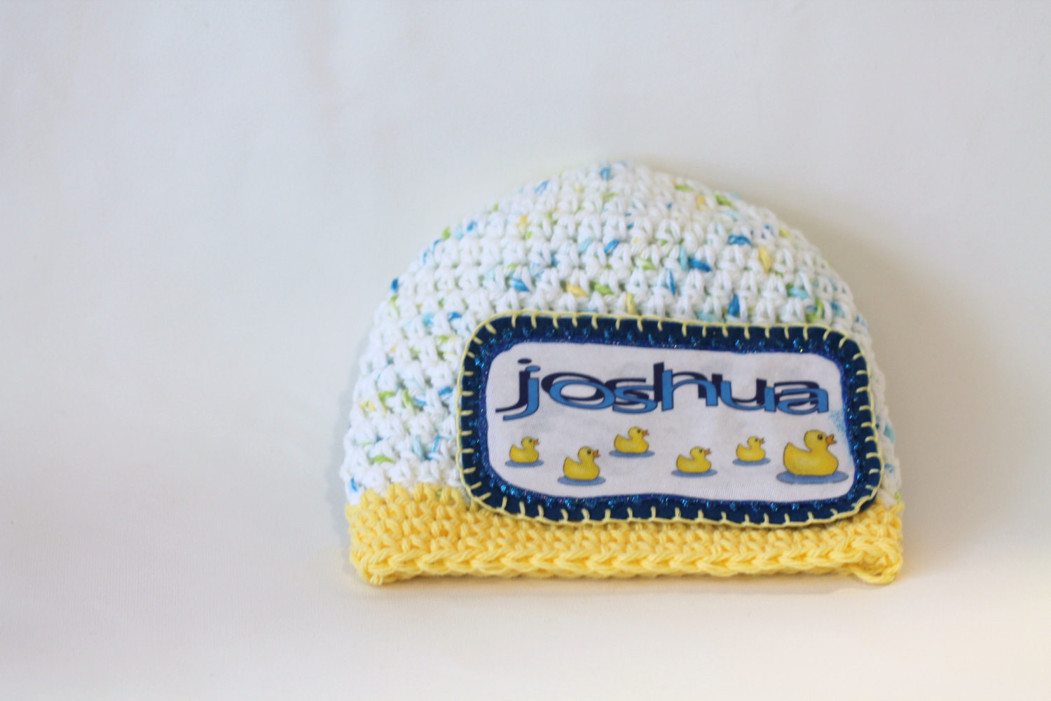 Personalized Baby Beanie, 100% Cotton Hand Crochet With Baby Ducks Name ...