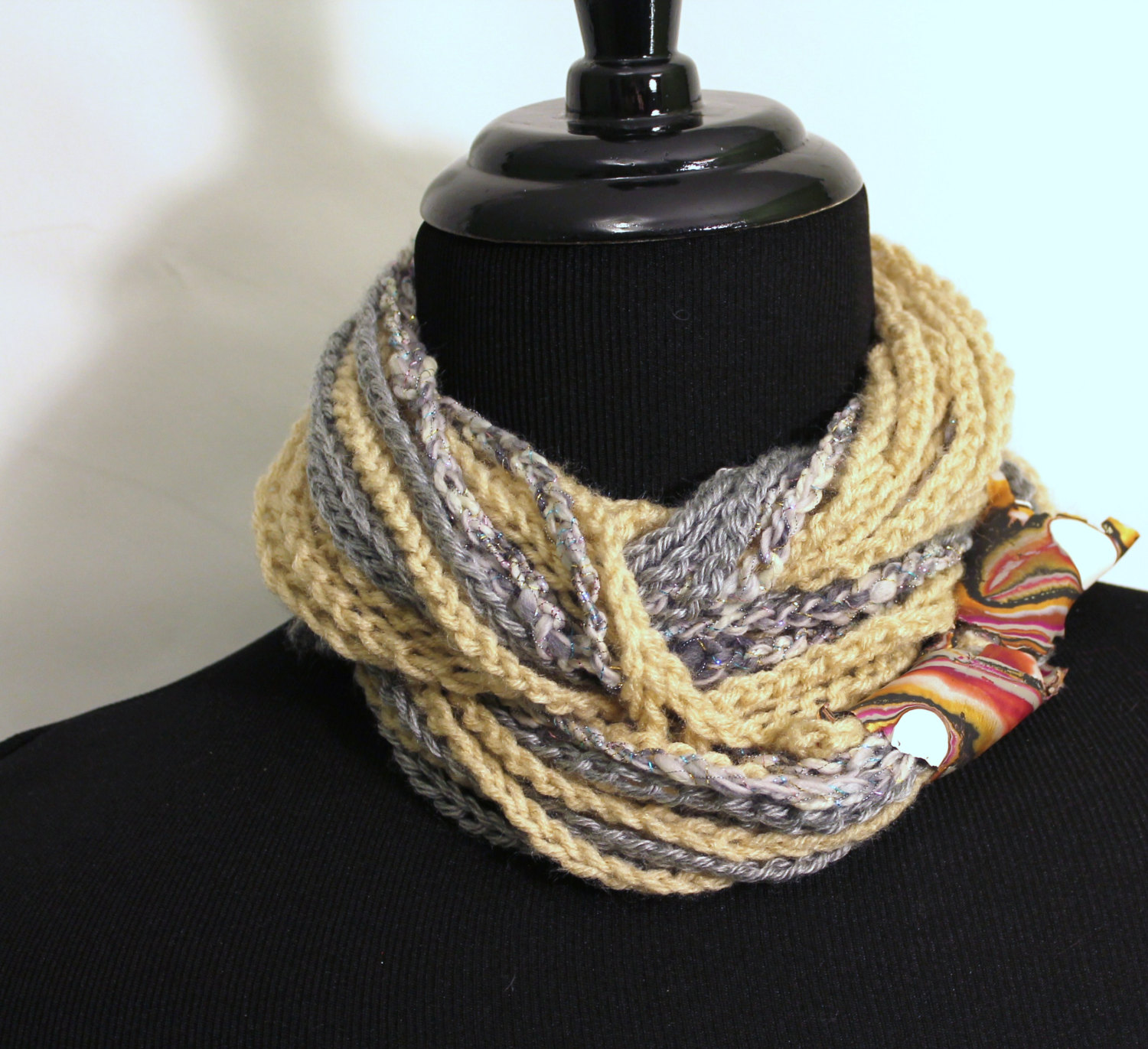 Infinity Scarf, Neck Wrap, Womens Scarf, Twisted Wool, Polymer Clay ...