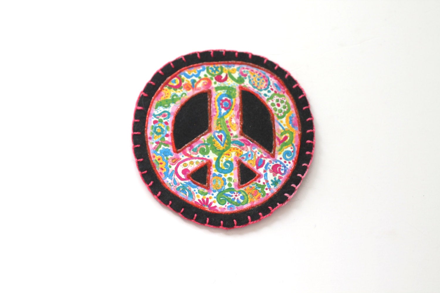 Floral Peace Sign Applique, Hand Cut Fabric Applique For Denim on Luulla