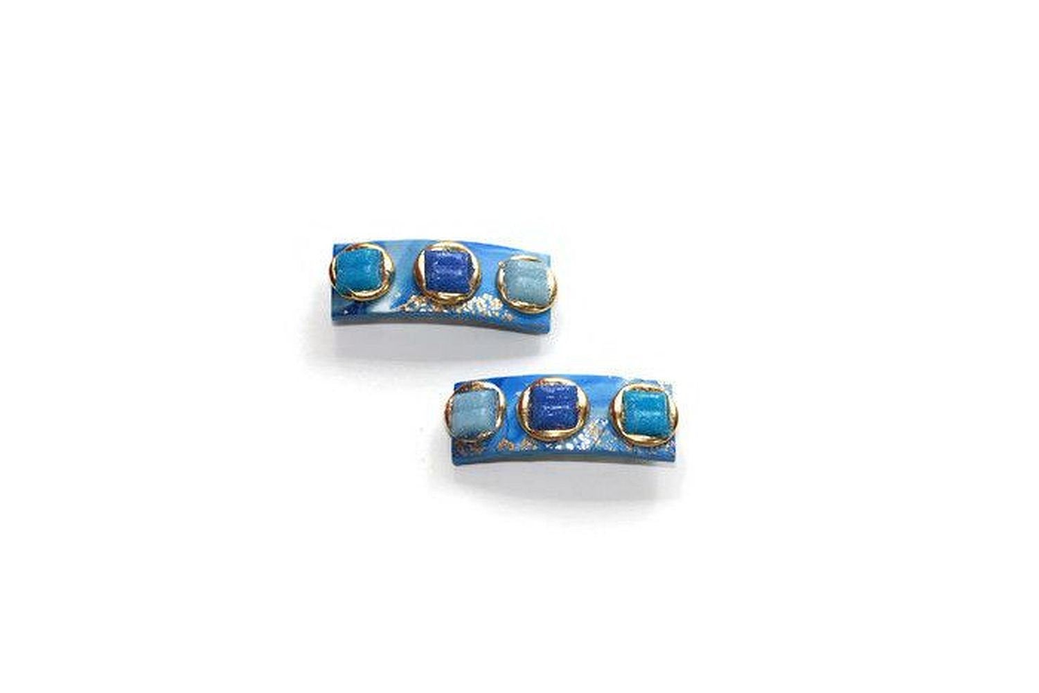Blue Hair Clips With Glass Tiles, Mini Hair Clips For Short Or Fine ...